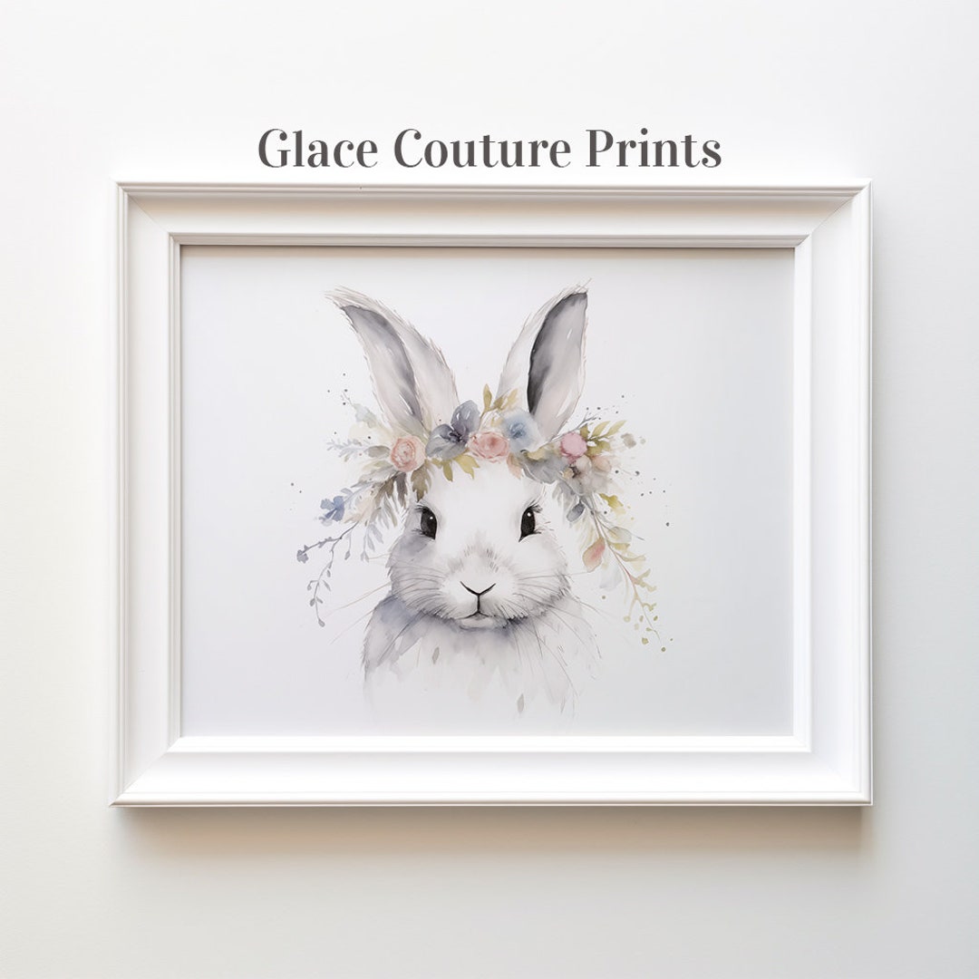 Watercolor Bunny Print: Rabbit With Floral Crown (digital Download) - Etsy
