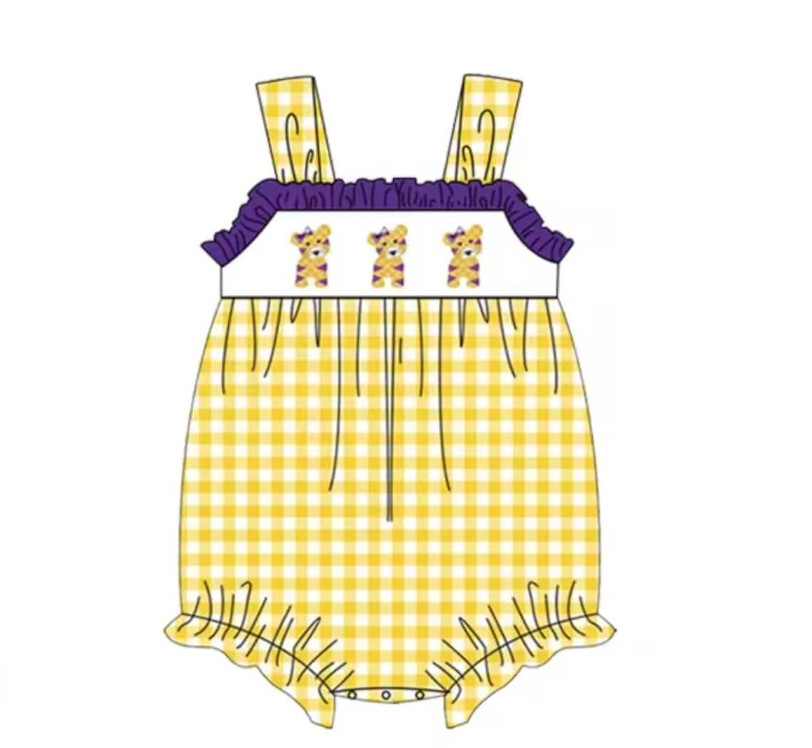LSU Baby Girl Embroidered Romper Purple and Yellow Geaux Tigers ...