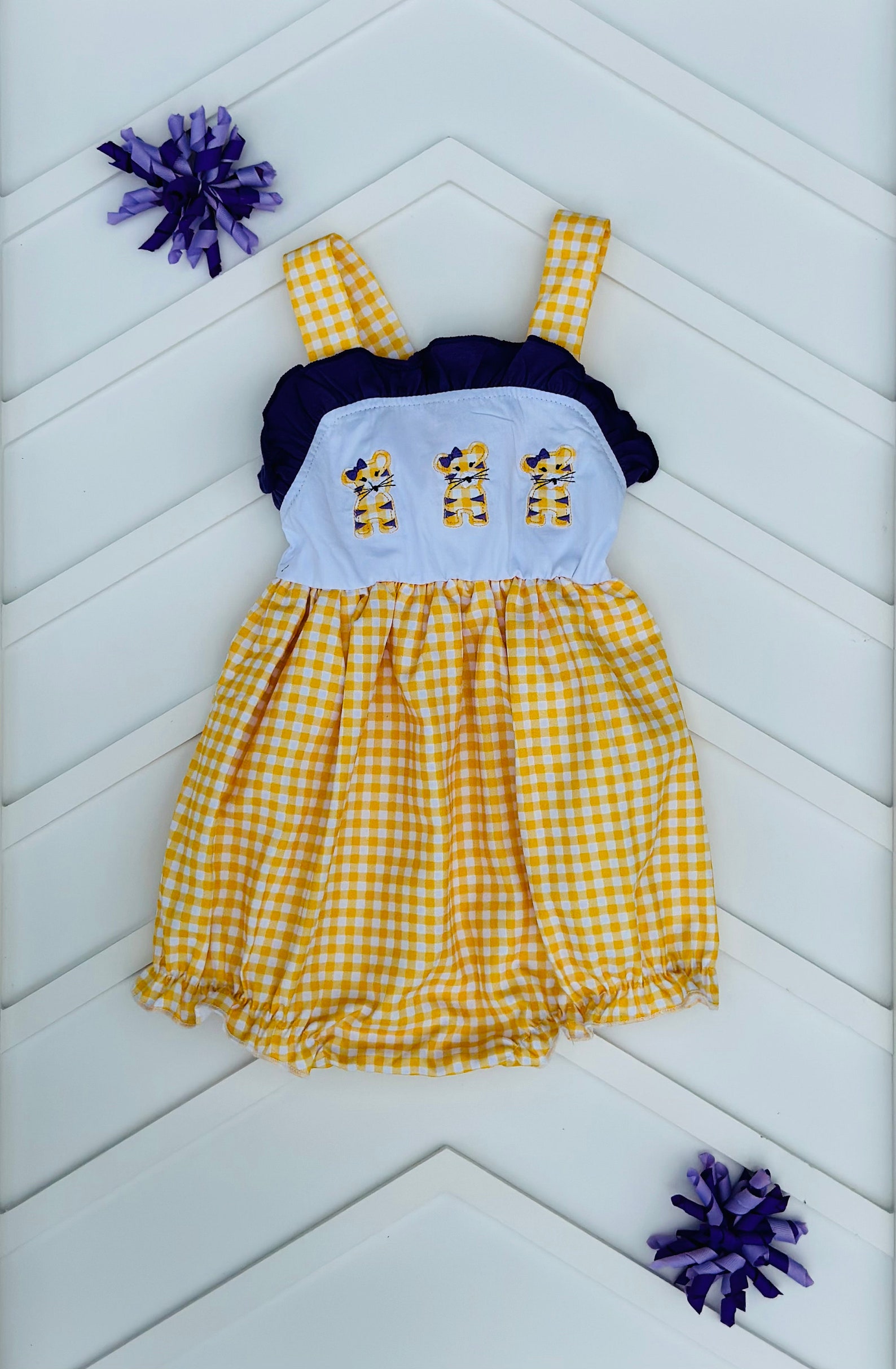 LSU Baby Girl Embroidered Romper Purple and Yellow Geaux Tigers ...