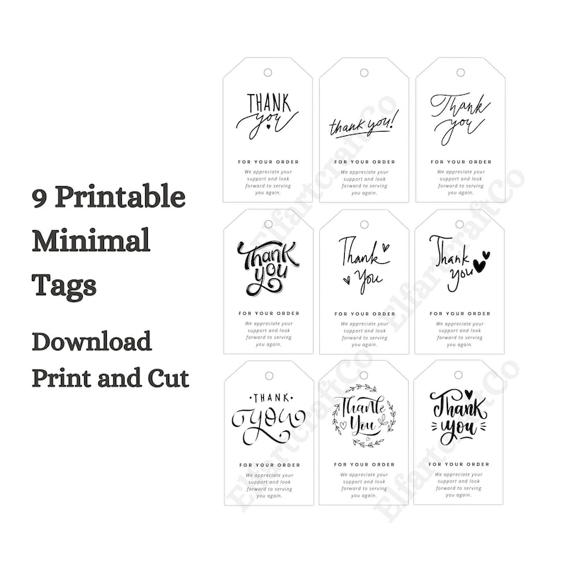 Minimal Printable 9 Thank You Tags Printable Tag Template, Instant ...