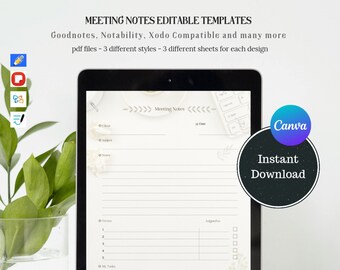 Digital Meeting Notes Template PDF Printable Goodnotes and Notability ...