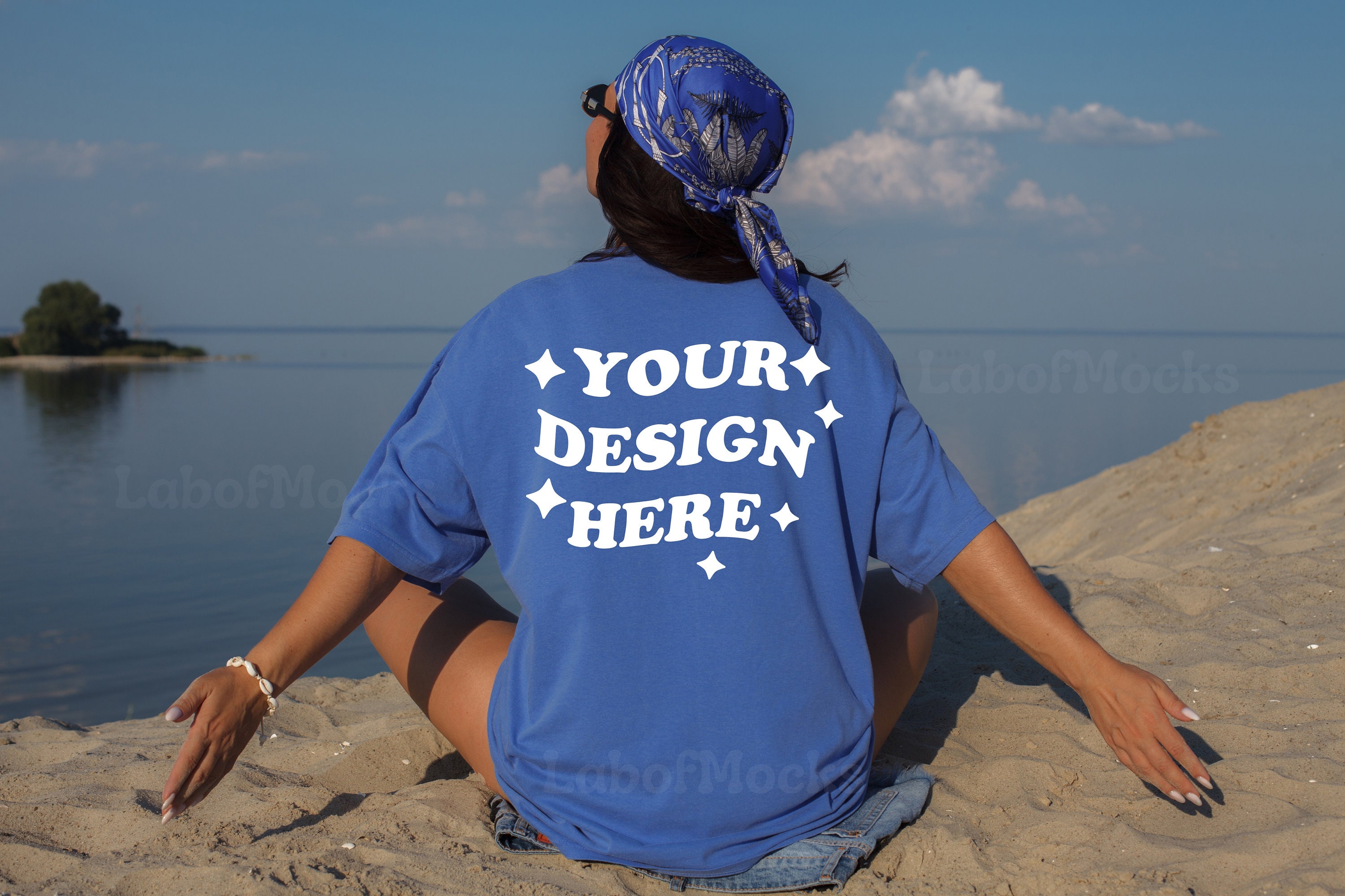 Flo Blue Comfort Colors 1717 Back Mockup Beach Tshirt Mockup Back of ...