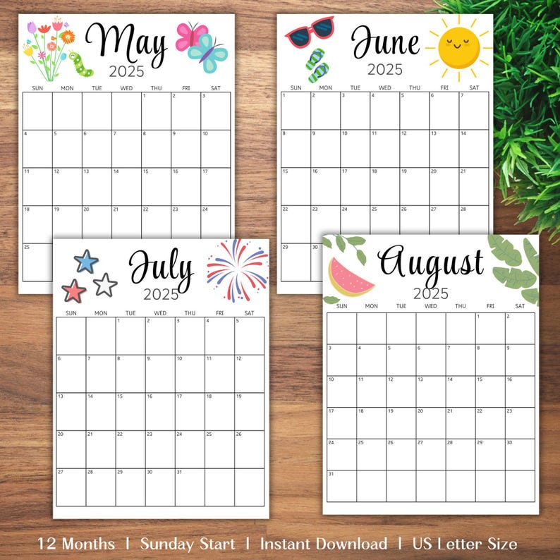 2025 Calendar Printable, Cute Kids Calendar 2025, Wall Calendar PDF ...