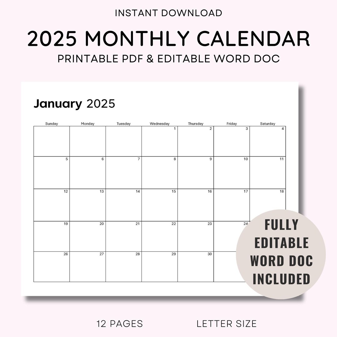 Editable 2025 Monthly Calendar Yearly Planner, Printable Fillable ...