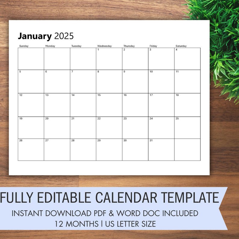 2025 Editable Monthly Calendar, Minimalist Black & White Printable ...