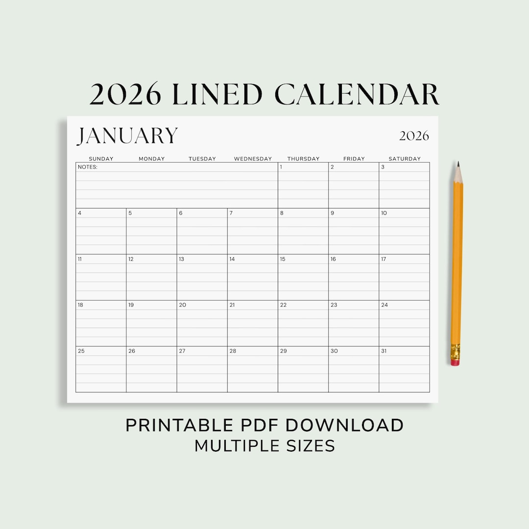Lined Calendar – Minimalist PDF | Monday & Sunday Start, US Letter ...