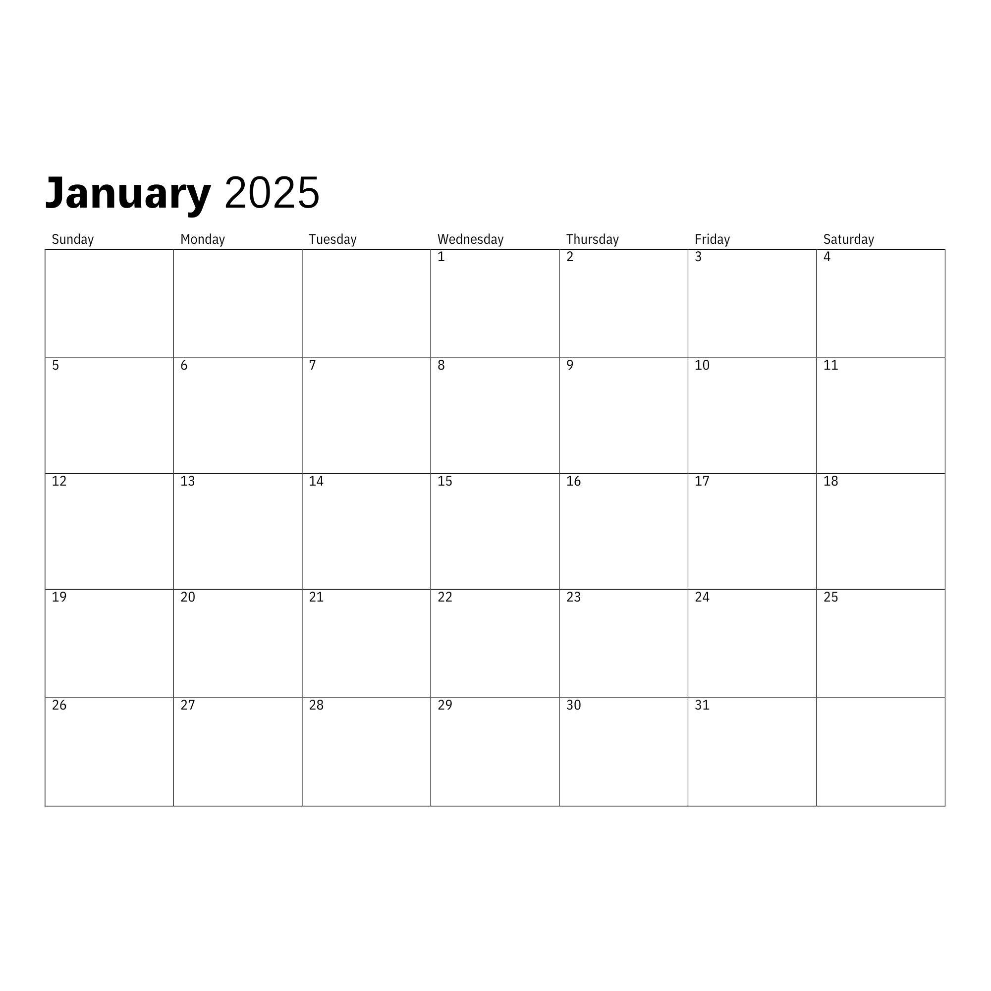 2025 Editable Monthly Calendar, Minimalist Black & White Printable ...