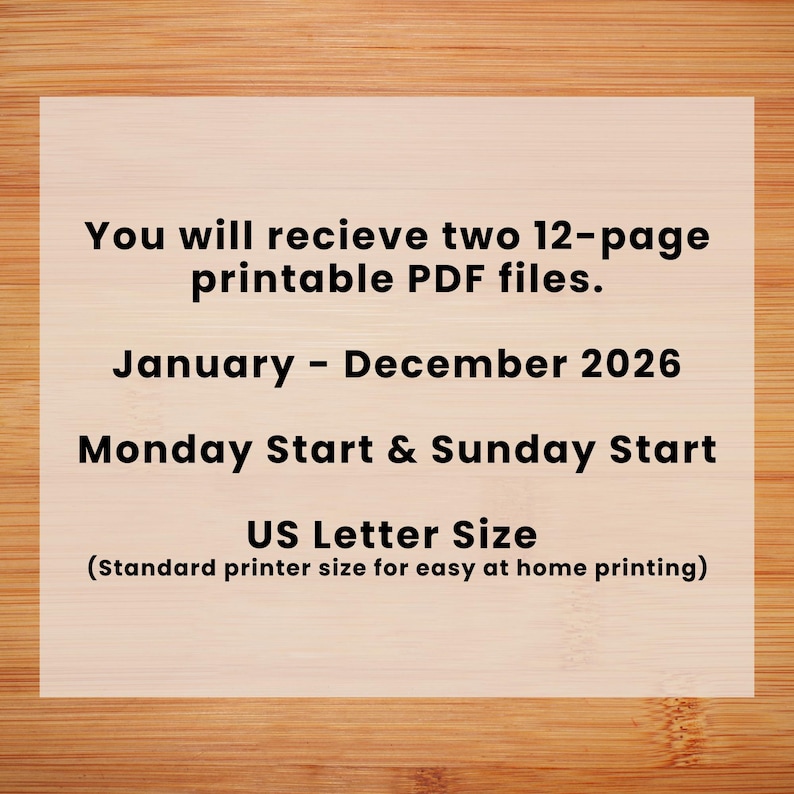 Lined Monthly 2026 Calendars | 8.5x11 | LANDSCAPE | Jan - Dec | PDF ...