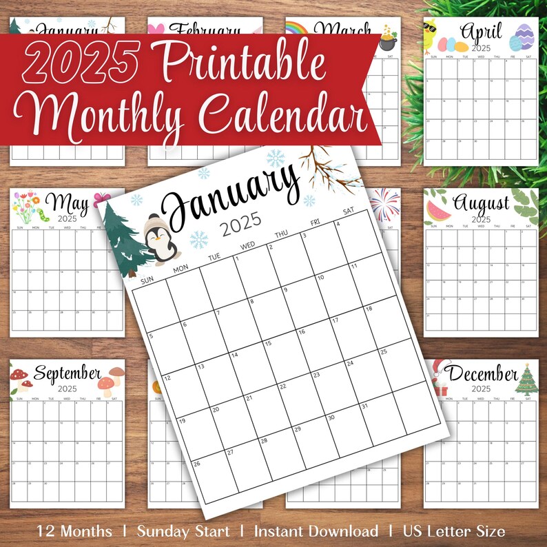 2025 Calendar Printable, Cute Kids Calendar 2025, Wall Calendar PDF ...