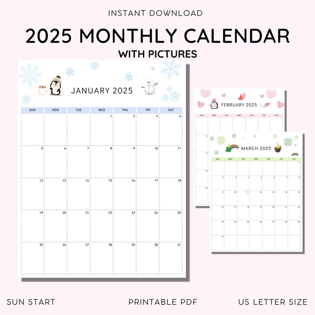 2025 Printable Monthly Calendar Portrait With Photos Letter Suze Sunday ...
