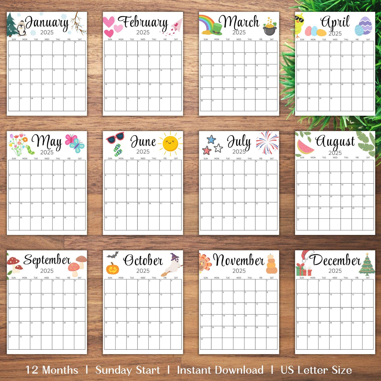 2025 Calendar Printable, Cute Kids Calendar 2025, Wall Calendar PDF ...