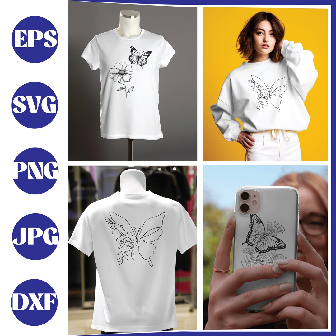 Flower Butterfly Svg / Line Art Butterly / Floral Butterfly Svg / Butterfly Bundles Svg / Line ...