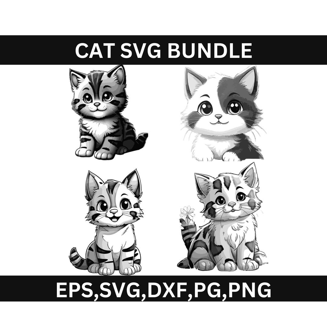 Cat Bundle Svg , Cat Line Art , Kitten Svg , Cat Face Svg , Kitten Face ...