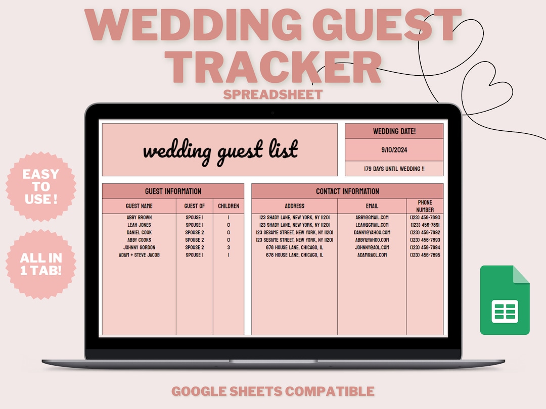 Wedding Guest Tracker for Wedding Guest List Planner Wedding Dinner ...