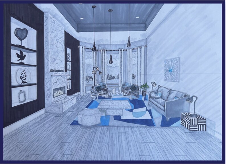 Home Interior Hand Rendering - Etsy
