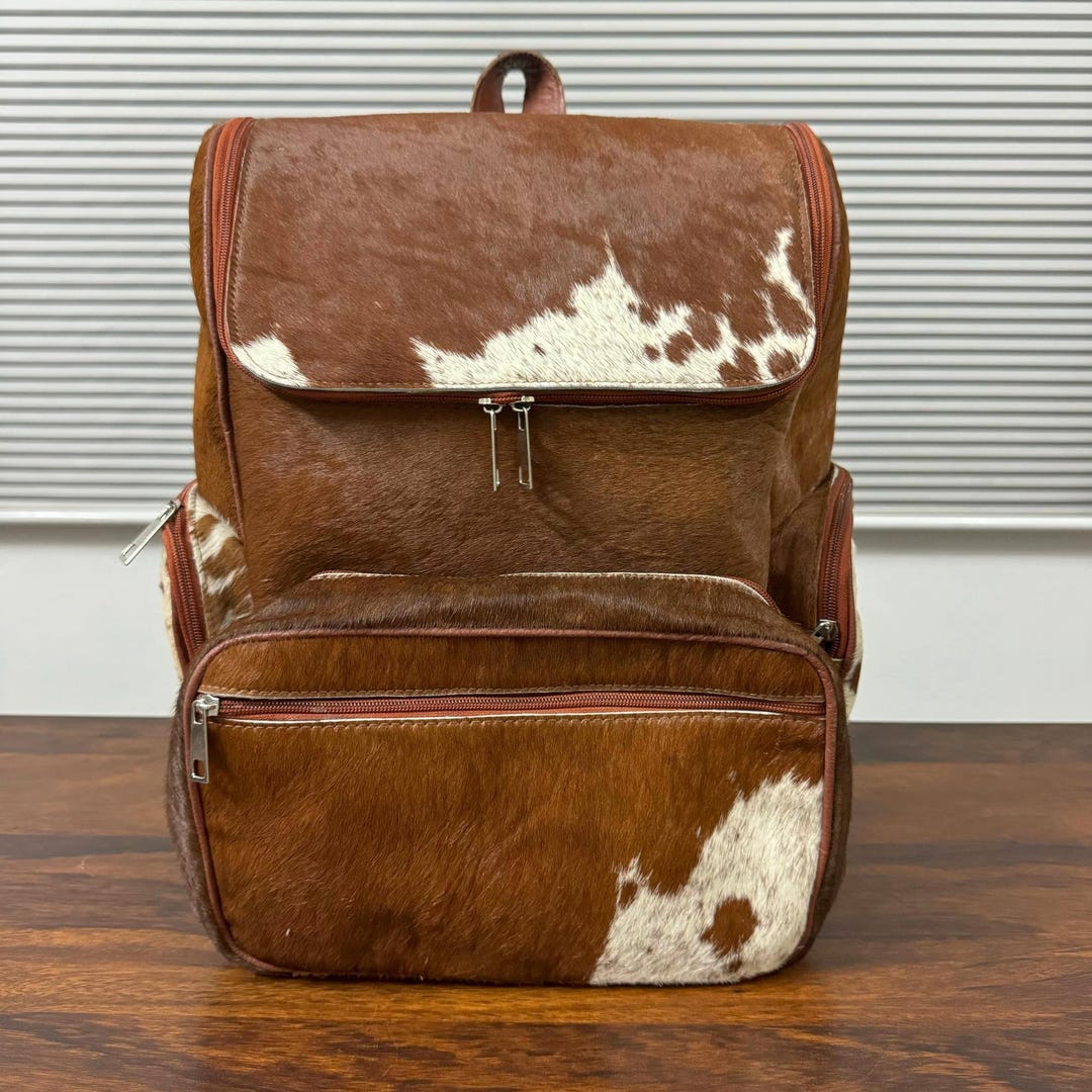 Cowhide Backpack Bag Genuine Leather Hair-on Cowhide Rucksack Boho ...