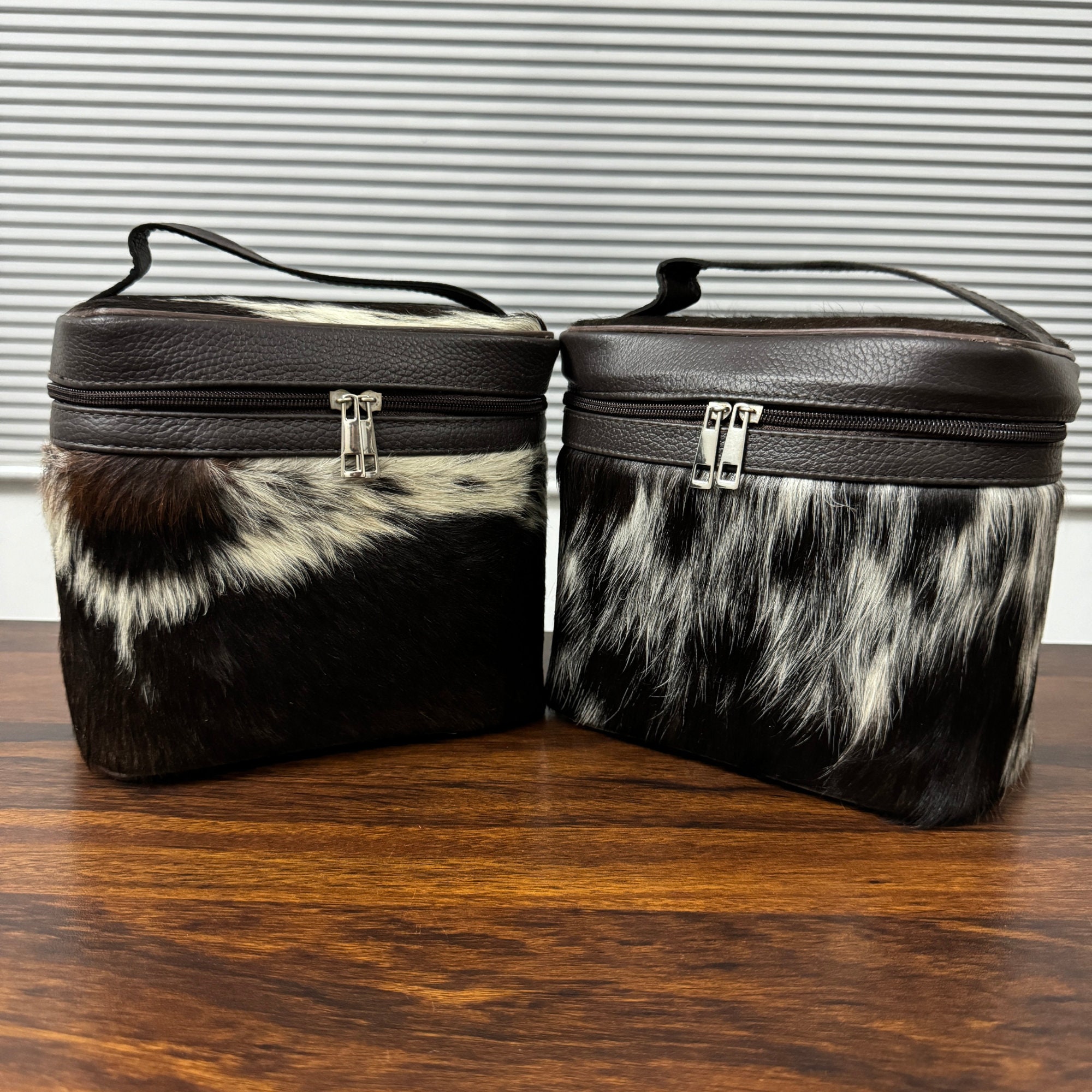 Cowhide Makeup Bag Hair on Cowhide Bag Leather Cowhide Vanity Box Brown ...