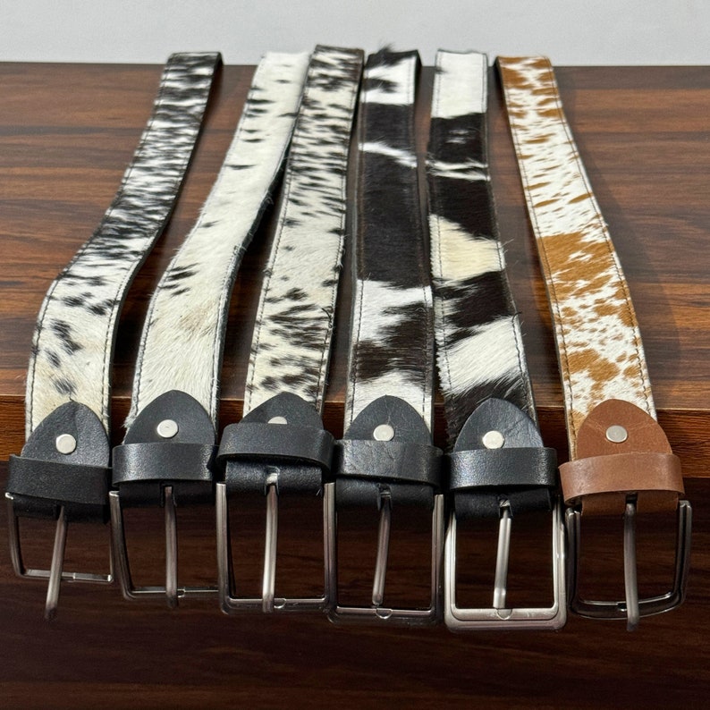 Tricolor Cowhide Belts, Hair on Cowhide Belts, Unisex Leather Cowhide ...