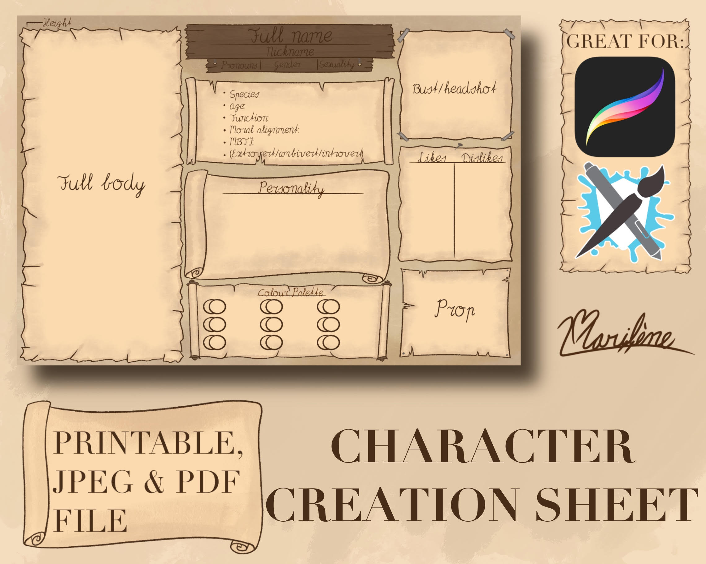 Character Creation Sheet - Parchment - Etsy