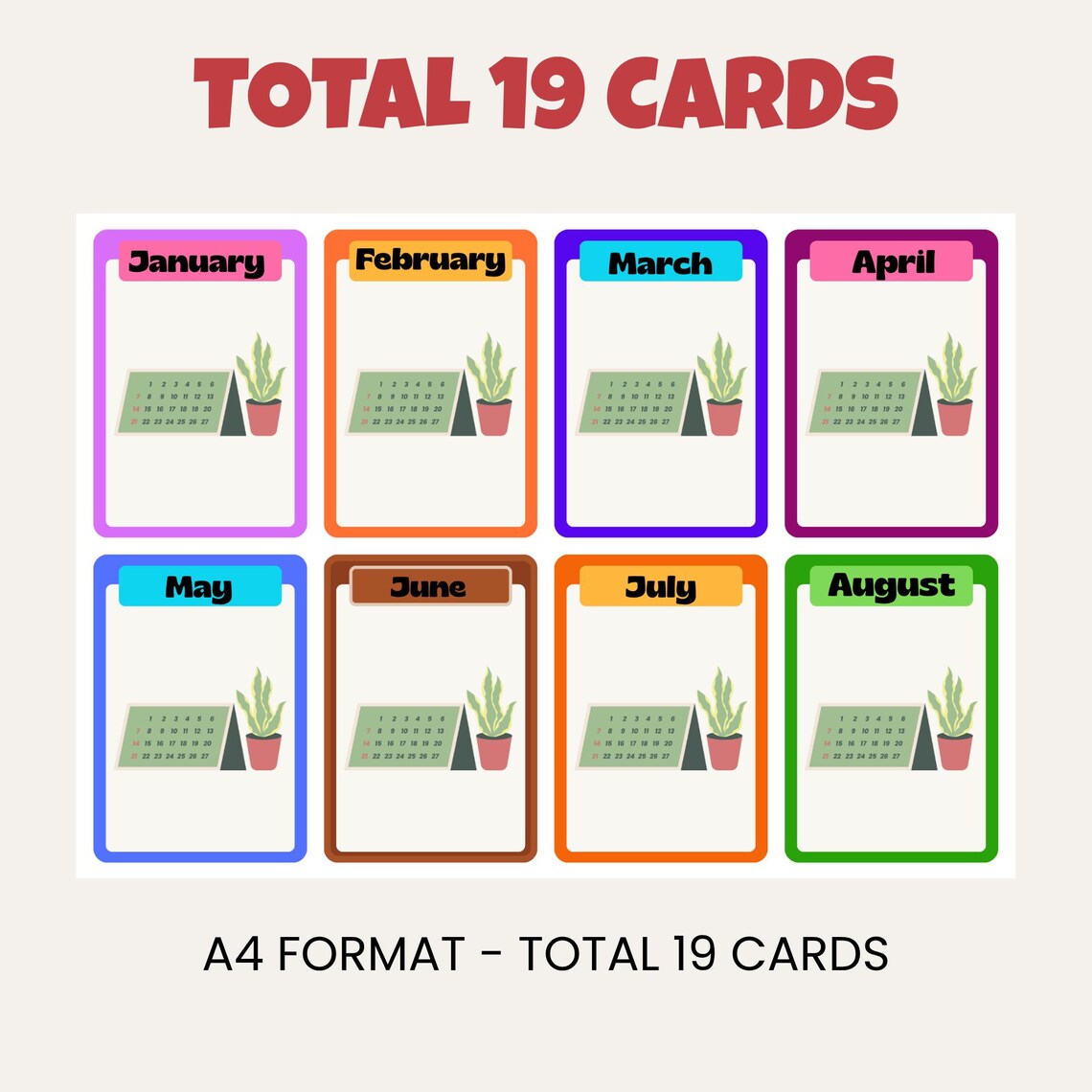 Days and Months Flashcards: ESL Learning Cards (printable PDF) - Etsy