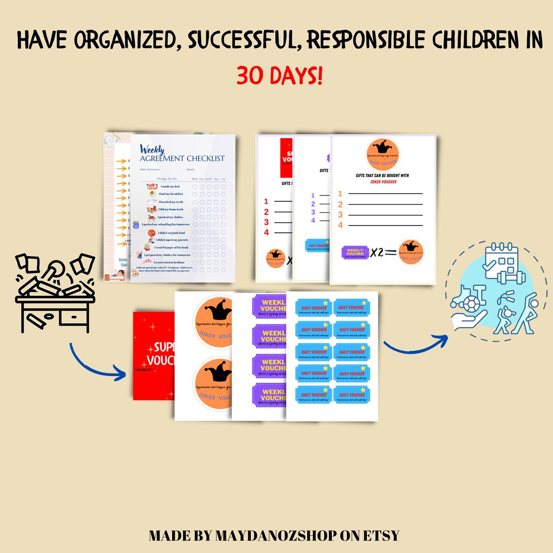 Kids Responsibility Chore Chart: Printable Routine & Reward System (PDF ...