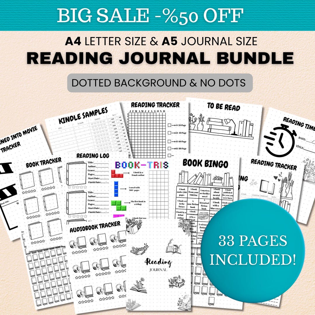 Printable Reading Journal Bundle: 33-page Book Tracker (A4 & A5 Digital ...
