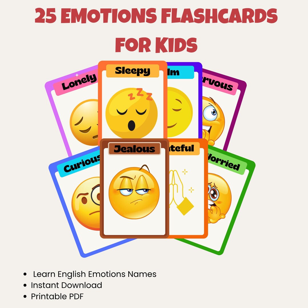 25 Emotions Flashcards for Kids – Learn English Feelings – Printable ...