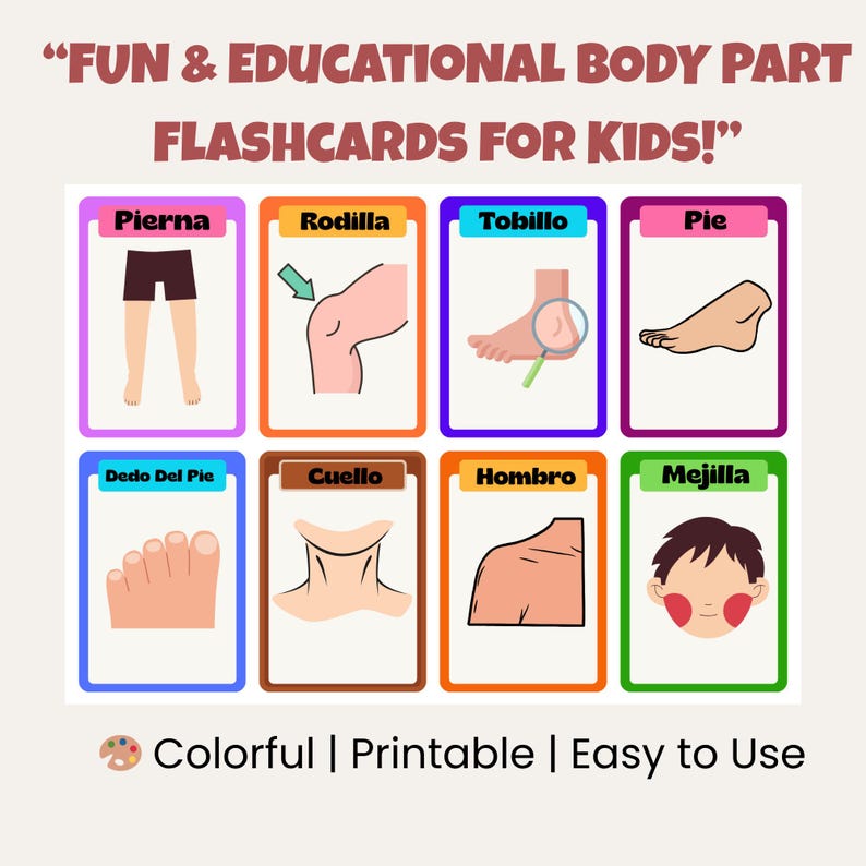 Spanish Body Parts Flashcards – 25 Printable Cards for Kids – Learn ...