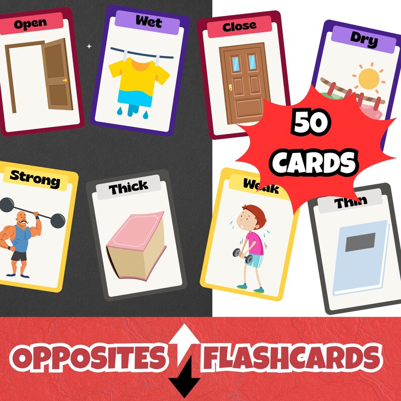 Printable Opposites Flashcards for Kids, Preschool & Toddler Learning ...