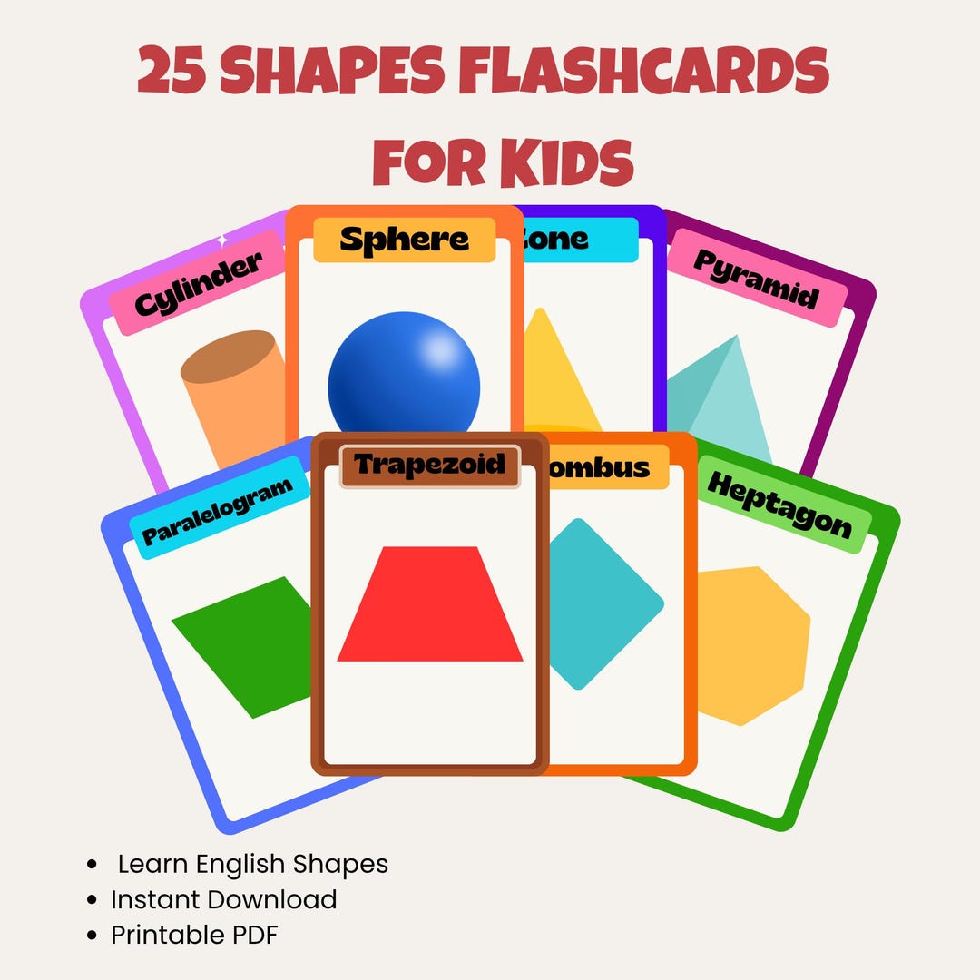 25 Shapes Flashcards for Kids – Learn English Geometric Shapes ...
