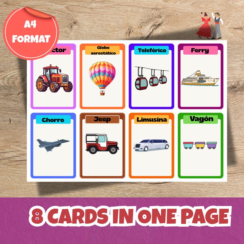 Spanish Vehicles Flashcards, Printable Transportation Cards for Kids ...