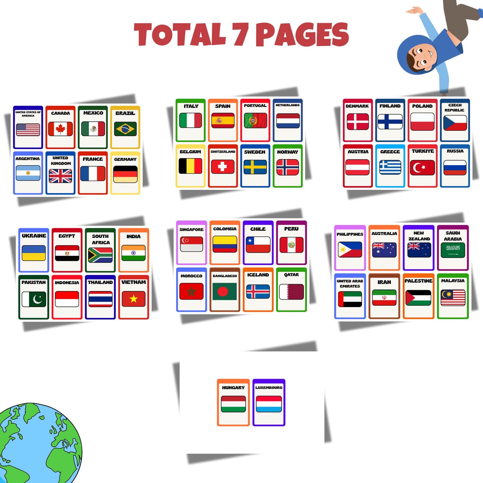 Country Flags Flashcards: Geography Learning Cards for Kids (printable ...