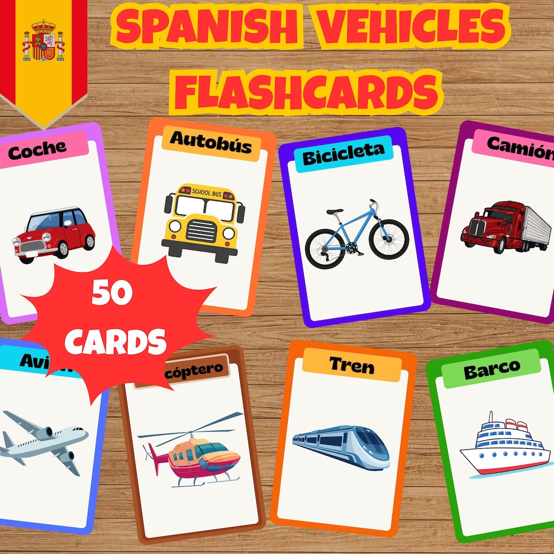Spanish Vehicles Flashcards: Bilingual Learning Cards for Kids (PDF ...