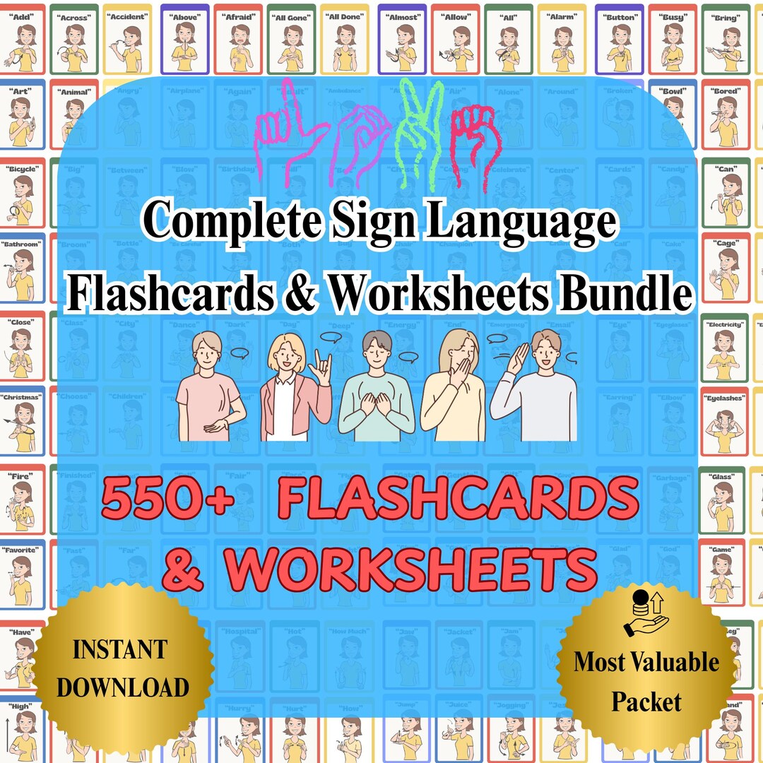 ASL Learning Bundle: Flashcards & Worksheets for Beginners - Etsy