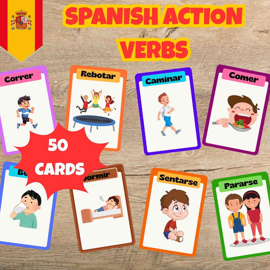 Spanish Action Verbs Flashcards: Bilingual Learning Cards (PDF Download ...