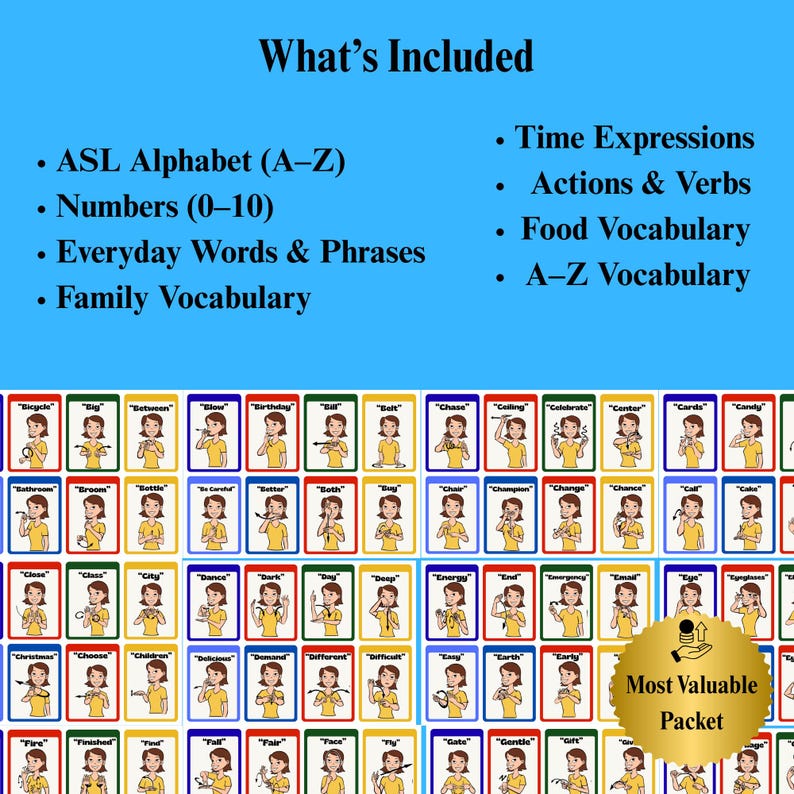 ASL Learning Bundle: Flashcards & Worksheets for Beginners - Etsy