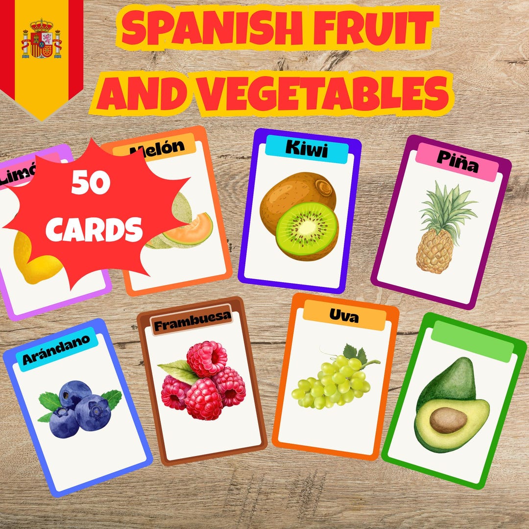 Spanish Fruit & Vegetable Flashcards: Fun ESL Learning (printable PDF ...