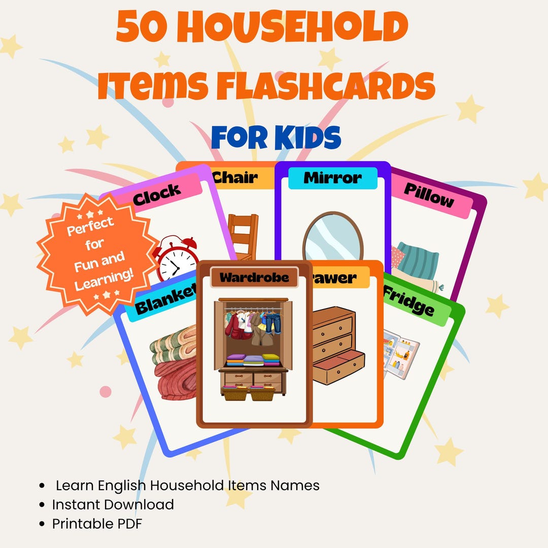 50 Flashcards for Toddlers & Preschool | Learn Home Items in English ...