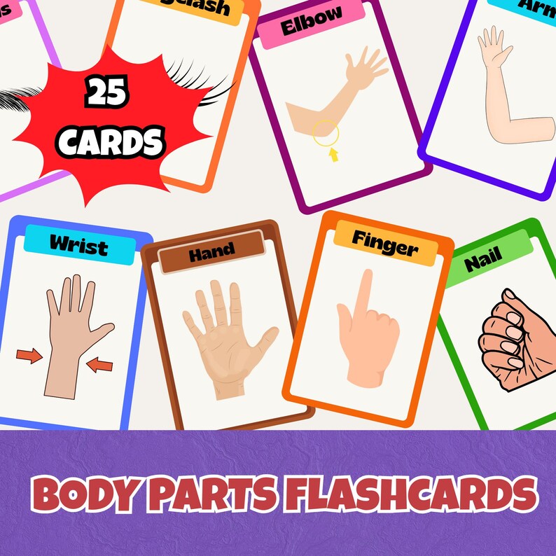 Body Parts Flashcards: ESL Toddler Learning, Printable Montessori Cards ...