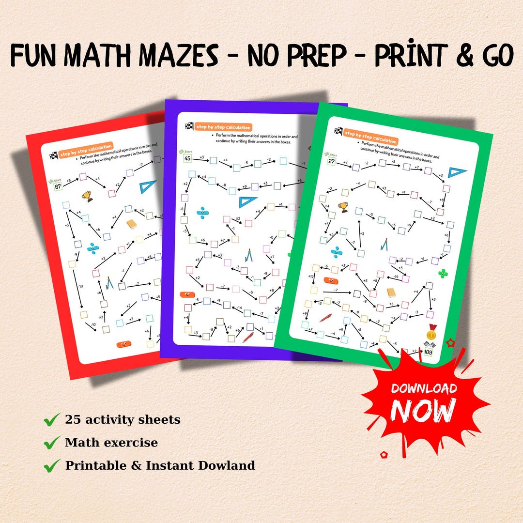 Math Maze Worksheets | Addition & Subtraction Games (PDF Downloadable ...