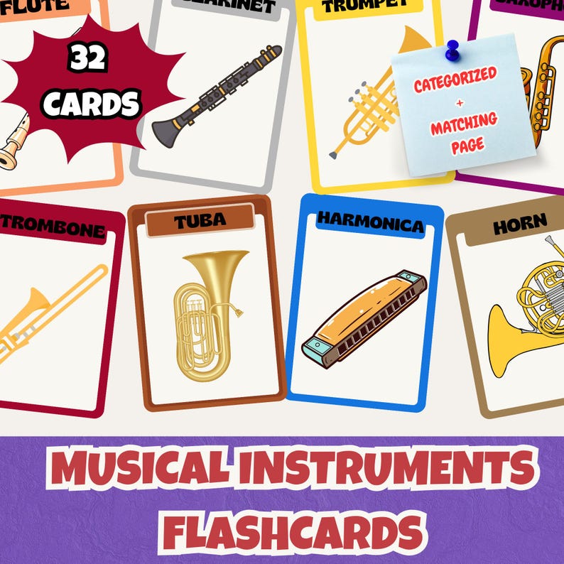 Musical Instrument Flashcards: Music Education Printable (PDF Download ...