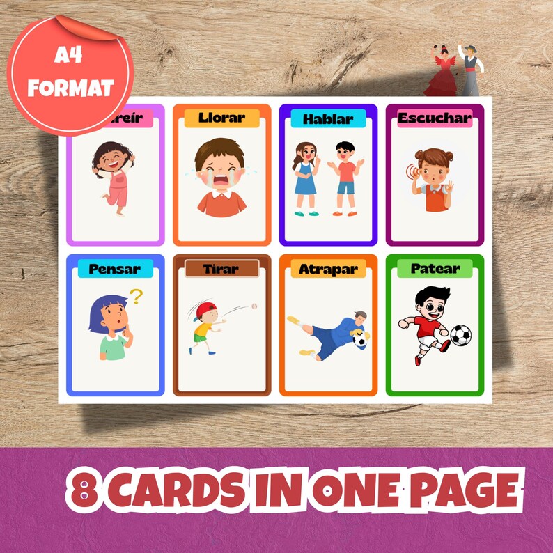 Spanish Action Verbs Flashcards: Bilingual Learning Cards (PDF Download ...