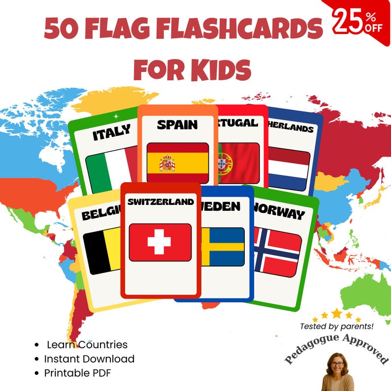 Country Flags Flashcards: Geography Learning Cards for Kids (printable ...