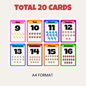 1–20 Number Flashcards for Kids, Printable Counting Cards, Preschool ...