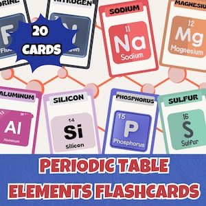 Periodic Table Flashcards, First 20 Elements for Kids and Students ...