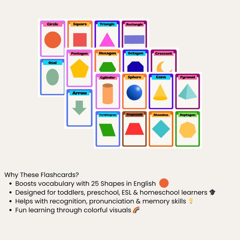 25 Shapes Flashcards for Kids – Learn English Geometric Shapes ...