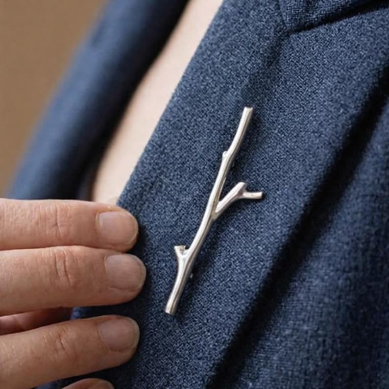 Silver Branch Lapel Pin Minimalist Nature Inspired Suit Brooch Unisex ...