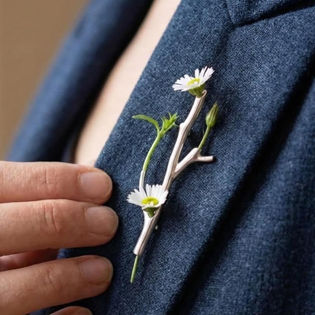 Silver Branch Lapel Pin Minimalist Nature Inspired Suit Brooch Unisex ...