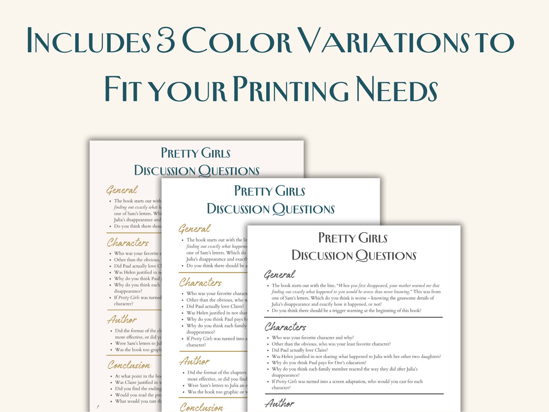 Pretty Girls Book Club Discussion Guide | Printable Guide | Book Club ...