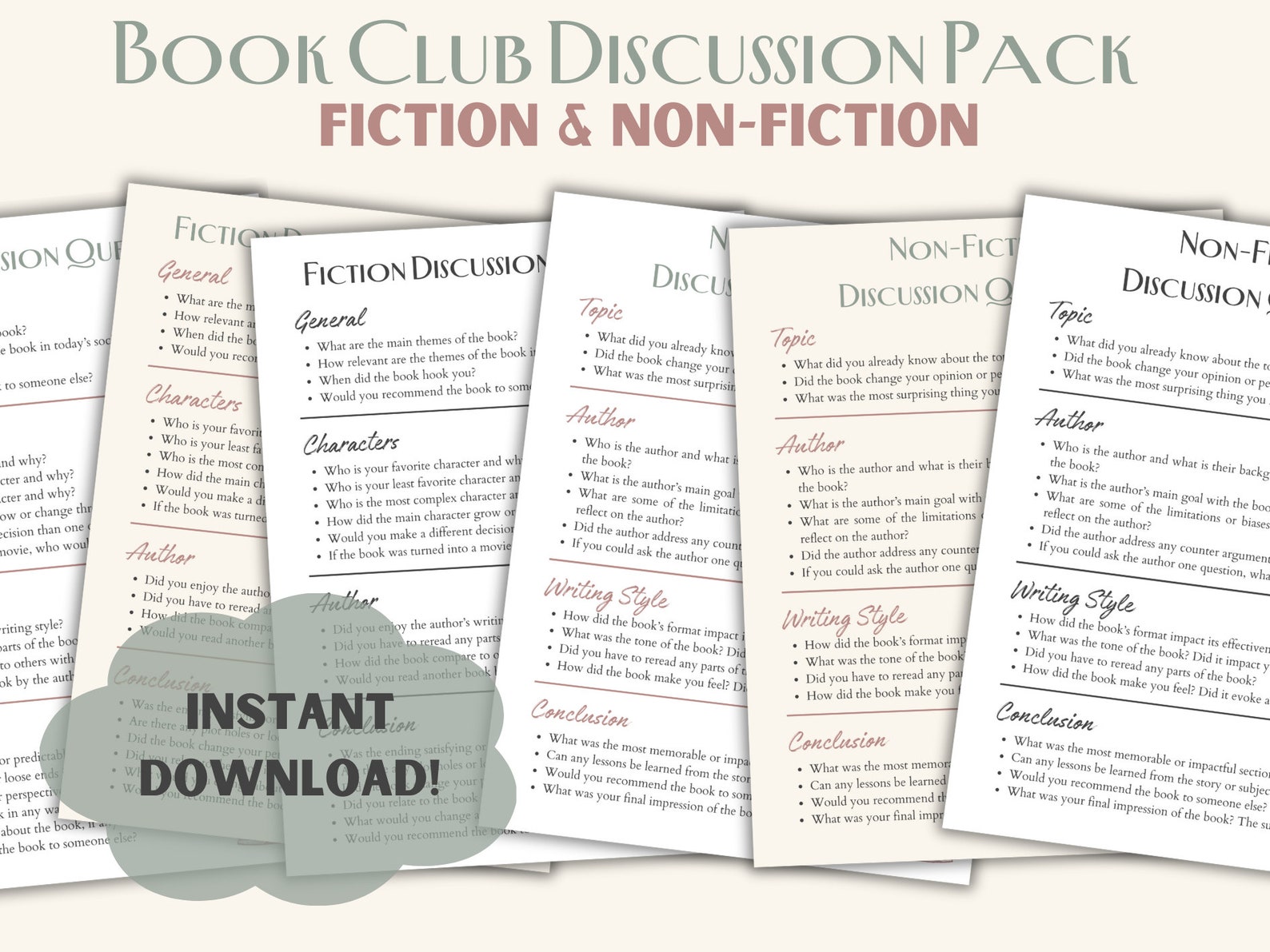 Book Club Discussion Bundle | Fiction Discussion Guide | Non-fiction ...